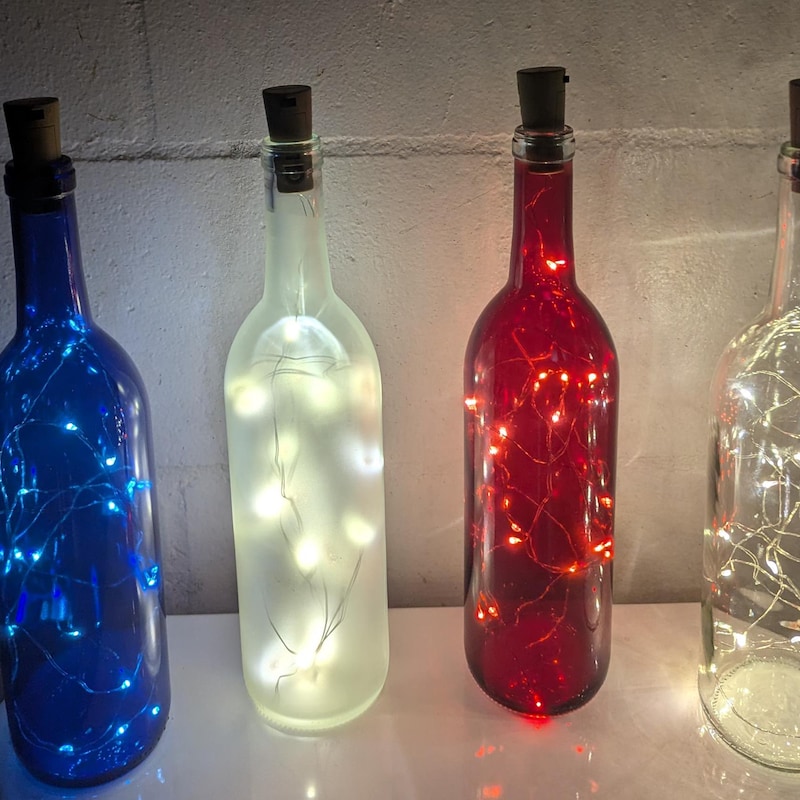Blue Glass Bottle Lights - Etsy