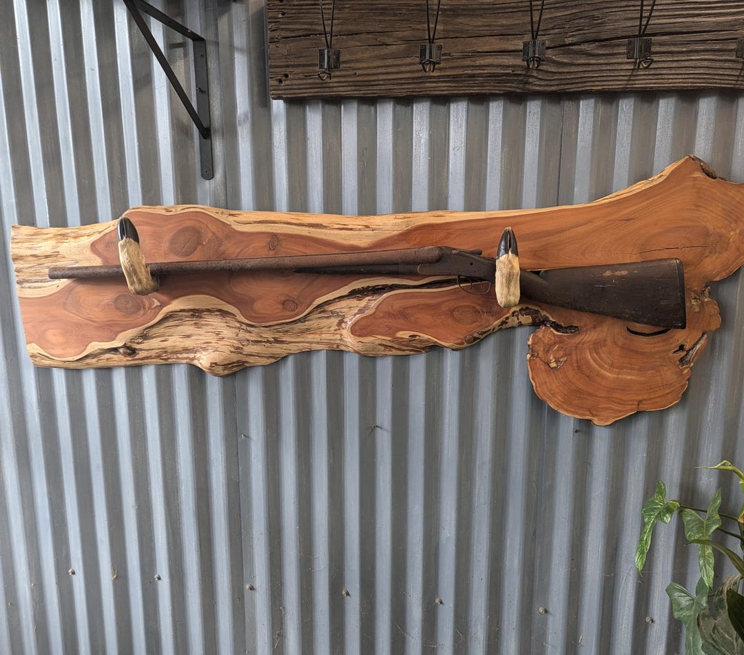 Deer Hoof Foot Feet Gun Rack on Beautifully Finished Live Edge Red ...