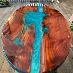 Epoxy River Table Oval , Live Edge Cedar Epoxy Table, Epoxy Resin Table, River Table, Resin ...