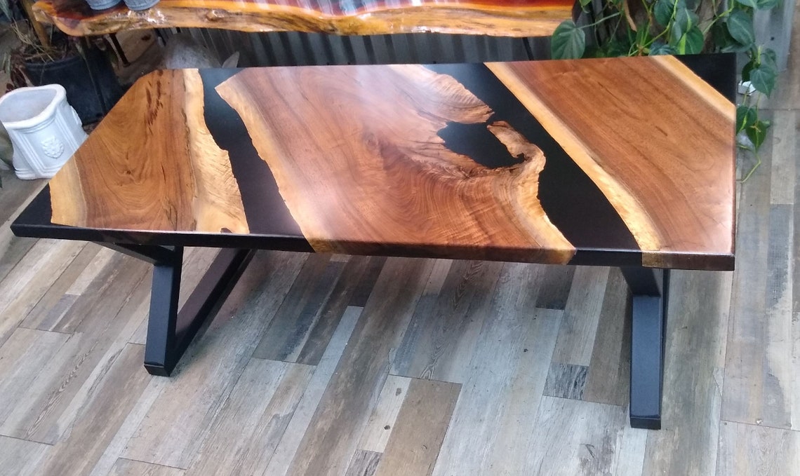 Walnut Epoxy River Table / Bench Black Walnut Epoxy Coffee - Etsy