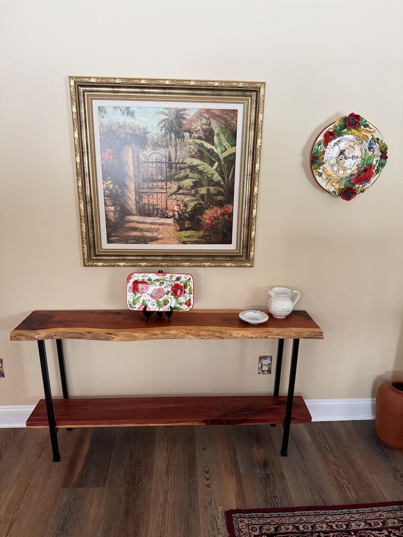 Entryway Table Cedar Live Edge Epoxy Beautiful / Satin or Gloss / Shelf ...