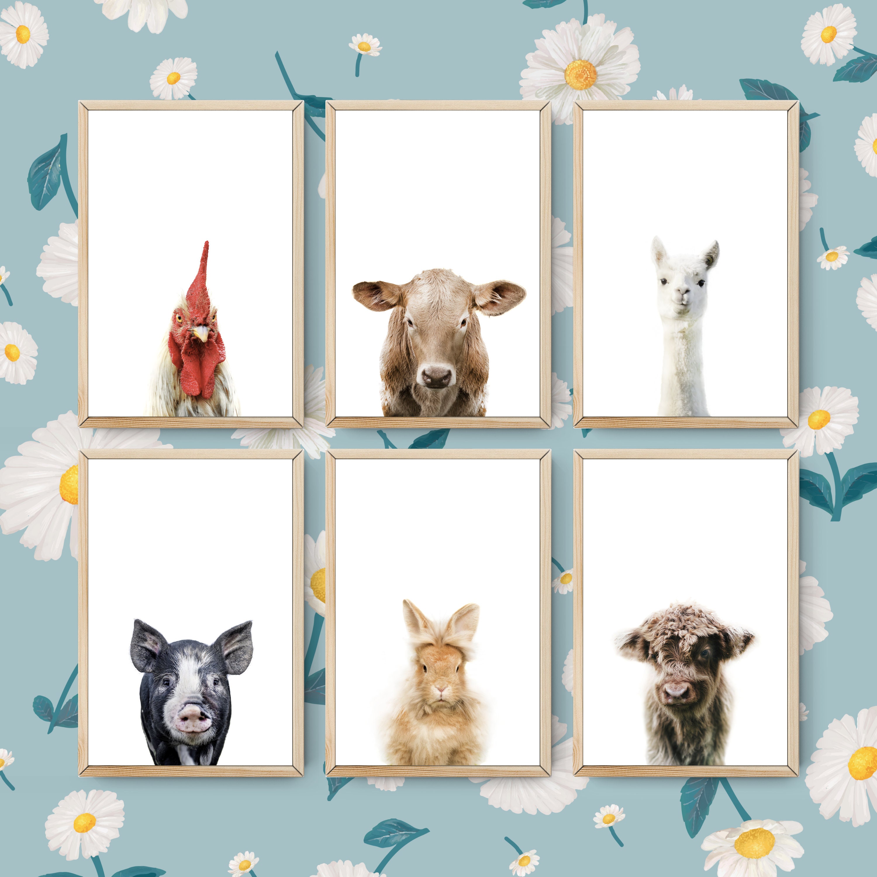 Set of 6 Farm Animal Prints, Farm Nursery Wall Art, Farmhouse Printable ...