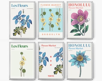 Flower Market Les Fleurs Print, Botanical Poster, Floral Print, Flower ...