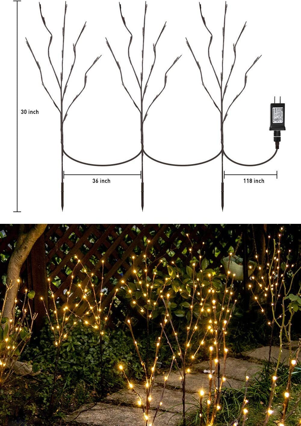 3PK 30 60 LED Prelit Tree Light Warm Light up Tree Light - Etsy