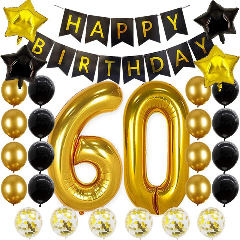 60th Birthday Party Decorations Black Gold Balloon Numbers - Etsy