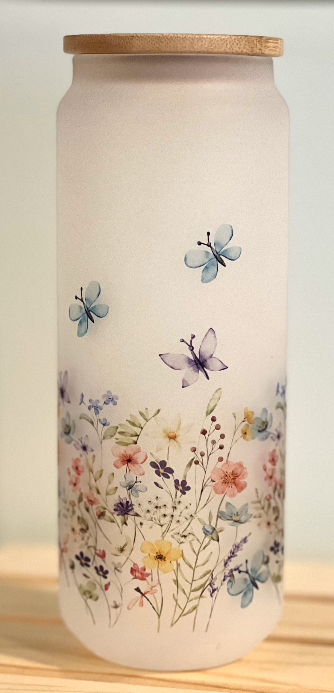 Spring Flower Frosted Can (glass) - Etsy