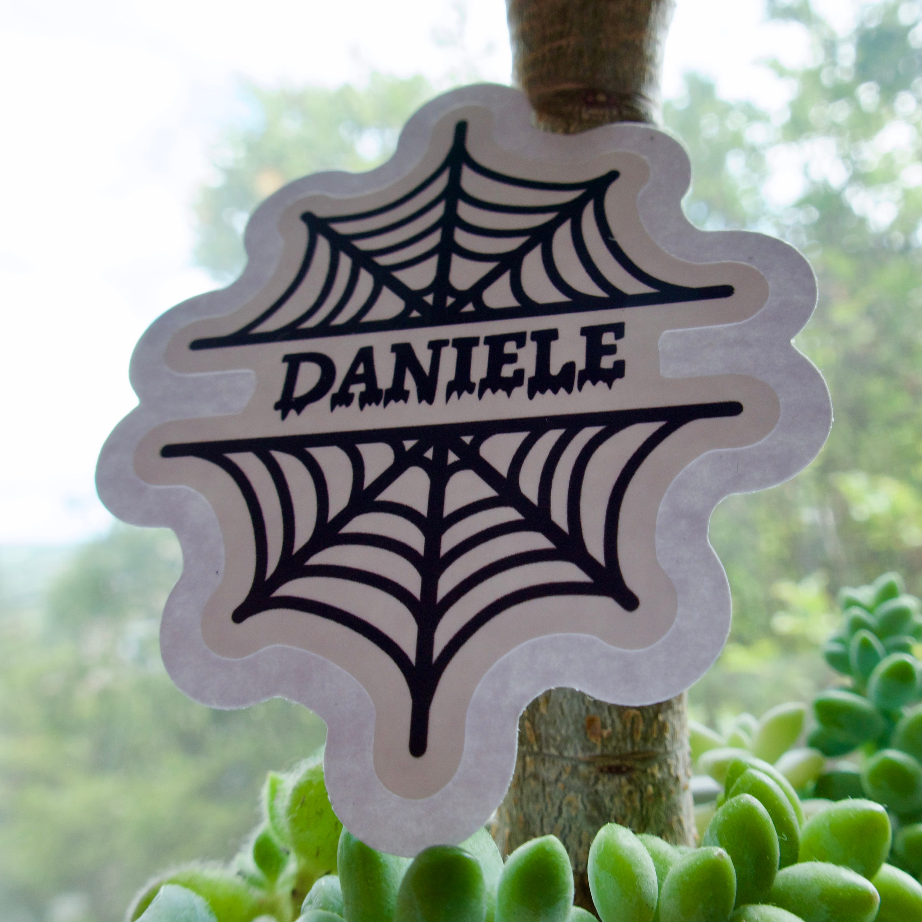 Custom Name Sticker Spiderweb Spooky Waterproof Name Tag Sticker water ...