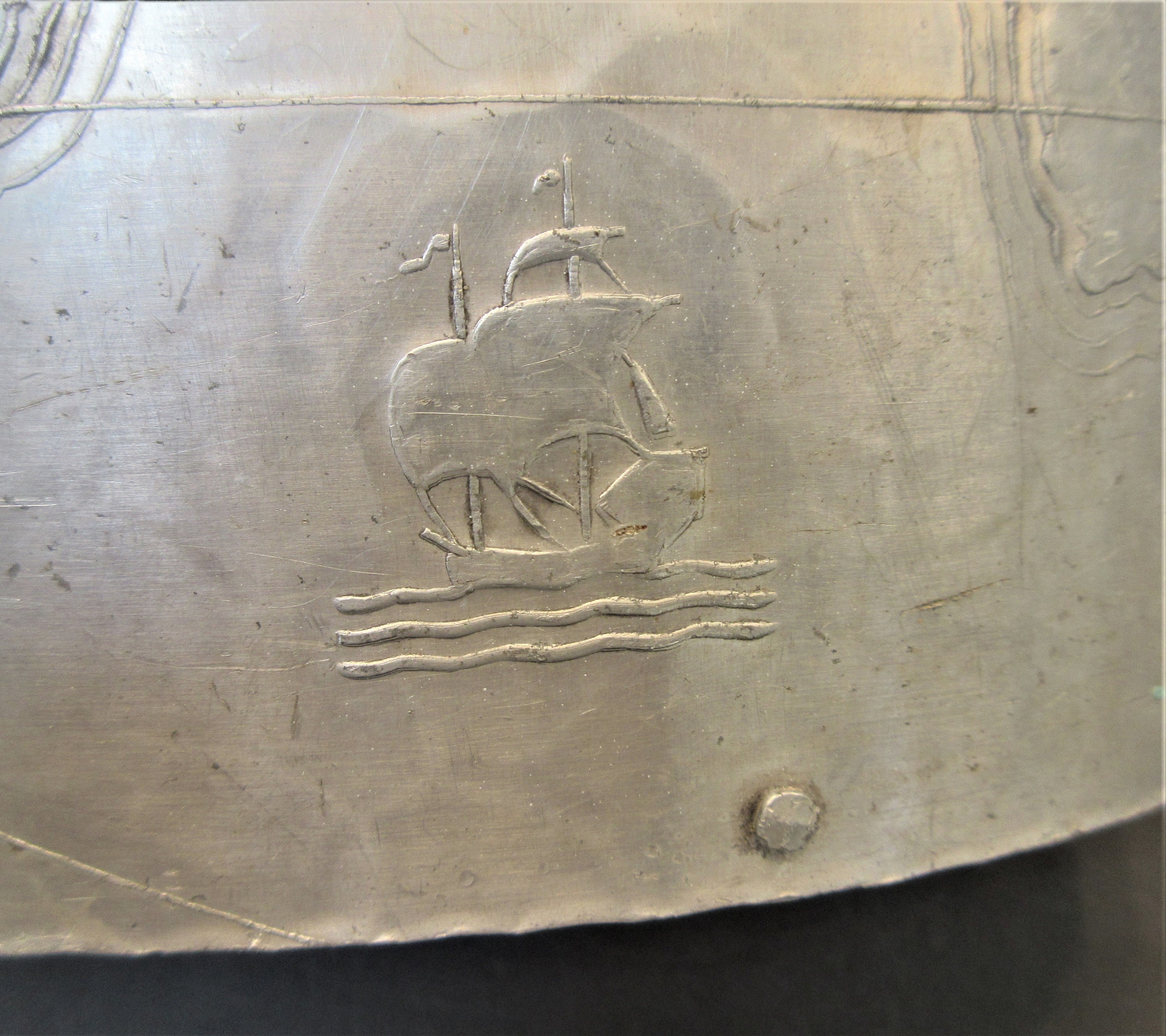 Arthur Armour World Map Waste Basket Trash Can Hand Wrought Hammered ...