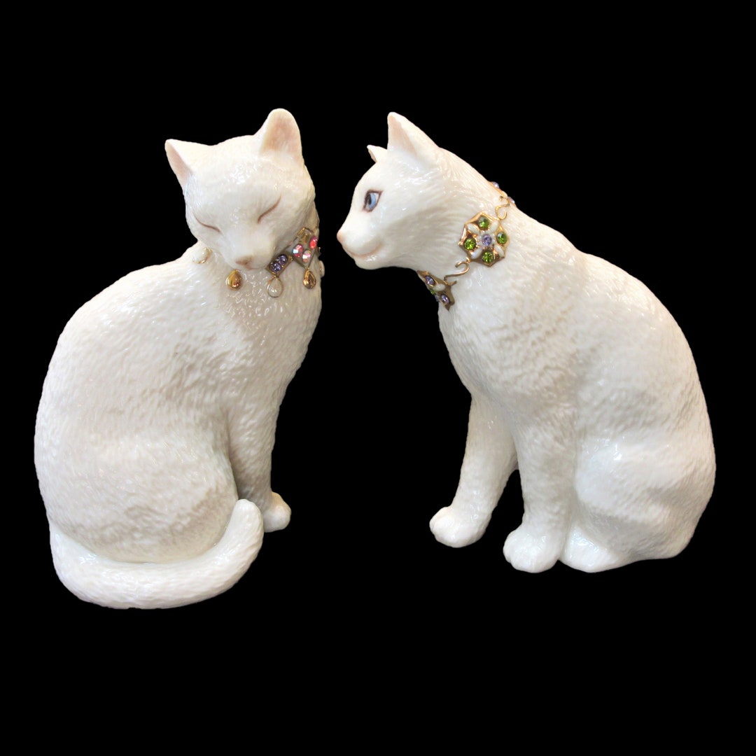 Pair Lenox Porcelain Cats First Kiss 24K Gold Crystal Collars 4.5x3 - Etsy