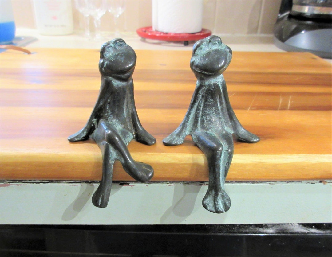Frog Shelf Sitters Cast Metal Anthropomorphic Girl Boy Frog Figurines ...