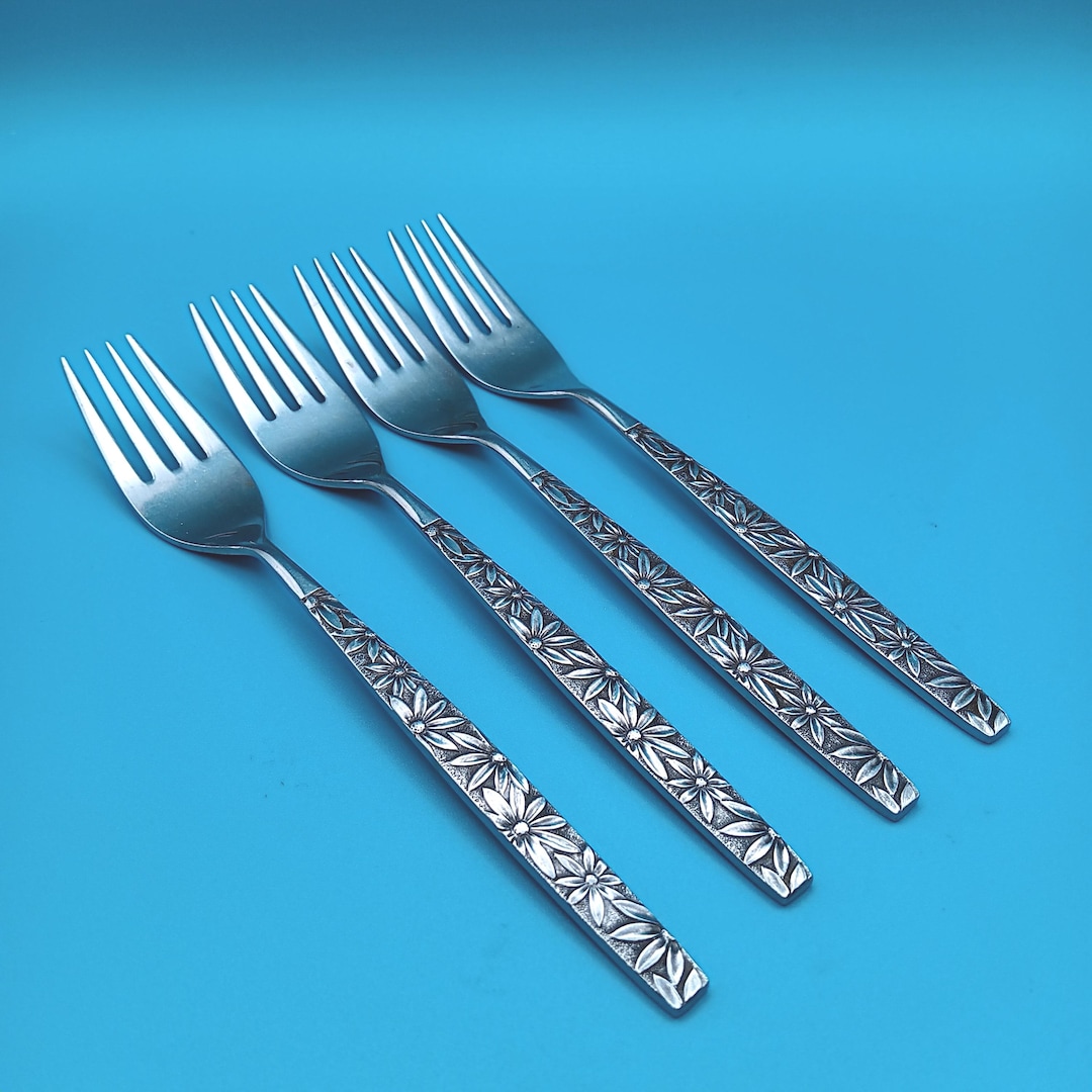Oneida Northland Stainless Dinner Forks OHS100 Floral Black Accent MCM ...
