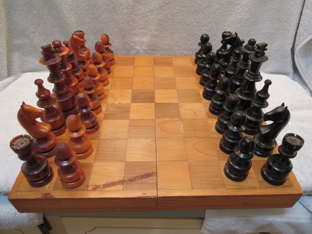 Large Soviet Wooden Chess Set USSR 30s-40s Folding Heavy Vintage ...