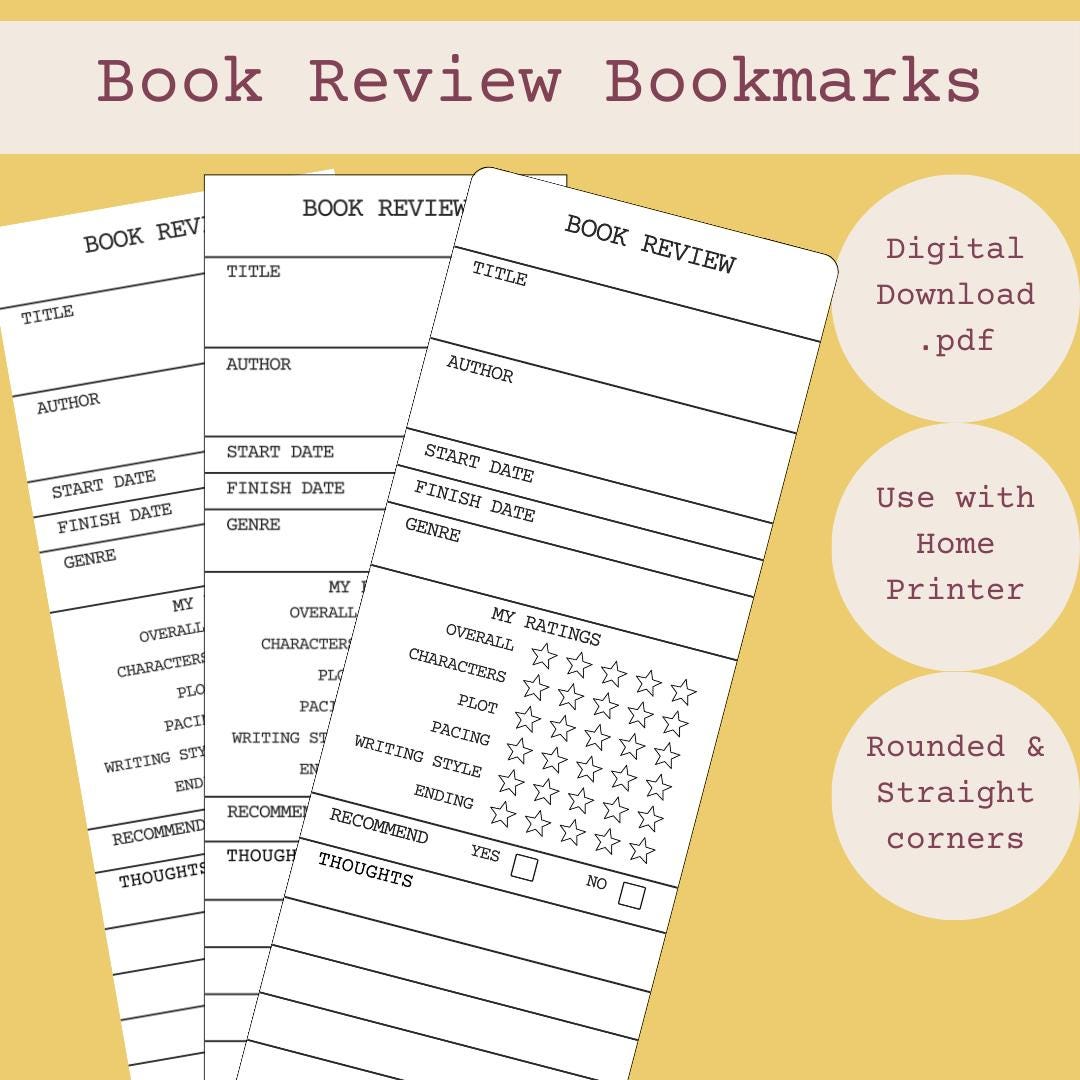 Printable Book Review Bookmark, Print at Home, Easy DIY - 1 Book per ...