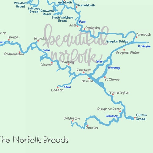Norfolk Broads Illustrated Map Art Print Gift A5 A4 A3 - Etsy UK