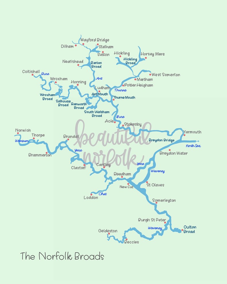 Map of the Norfolk Broads - Etsy