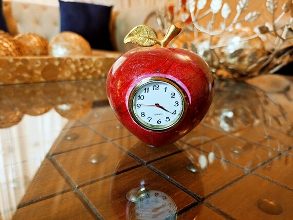 Decorative Marble Applesred Apple Clock With Gold Colored - Etsy
