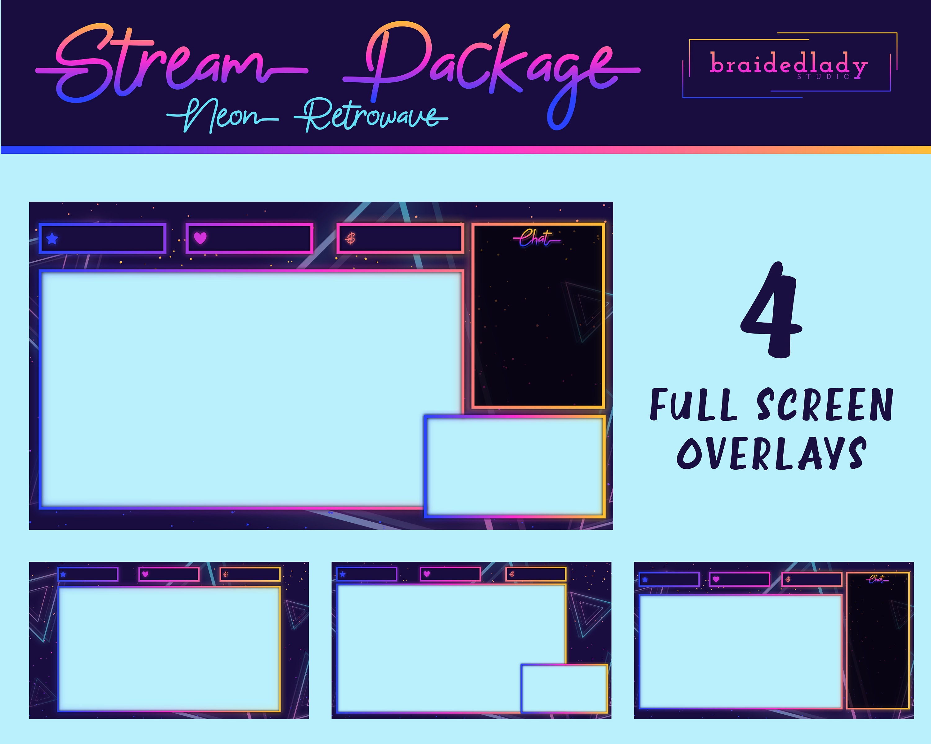 Rainbow Retro Neon Overlay Stream Package for Twitch Youtube - Etsy