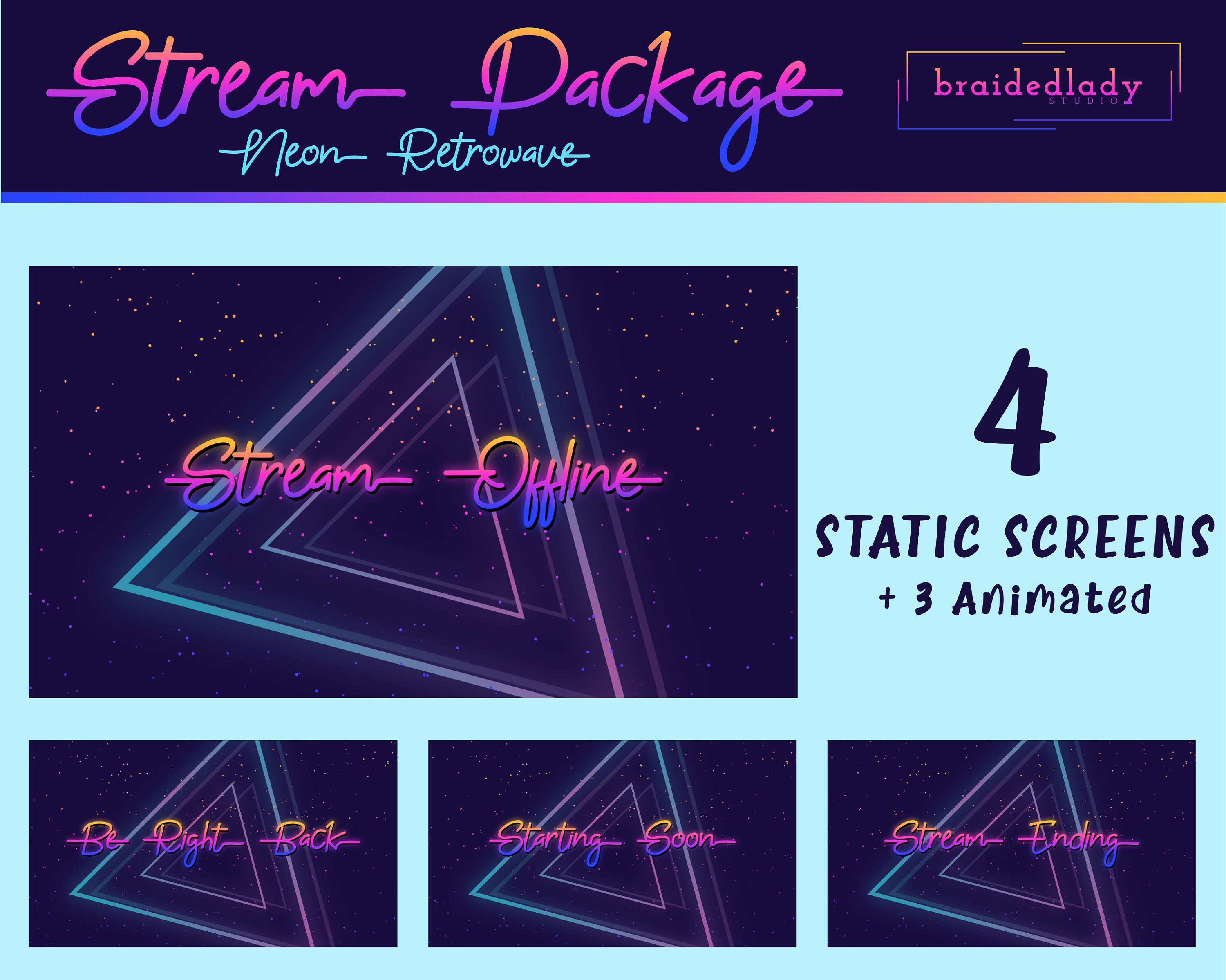 Rainbow Retro Neon Overlay Stream Package for Twitch Youtube - Etsy