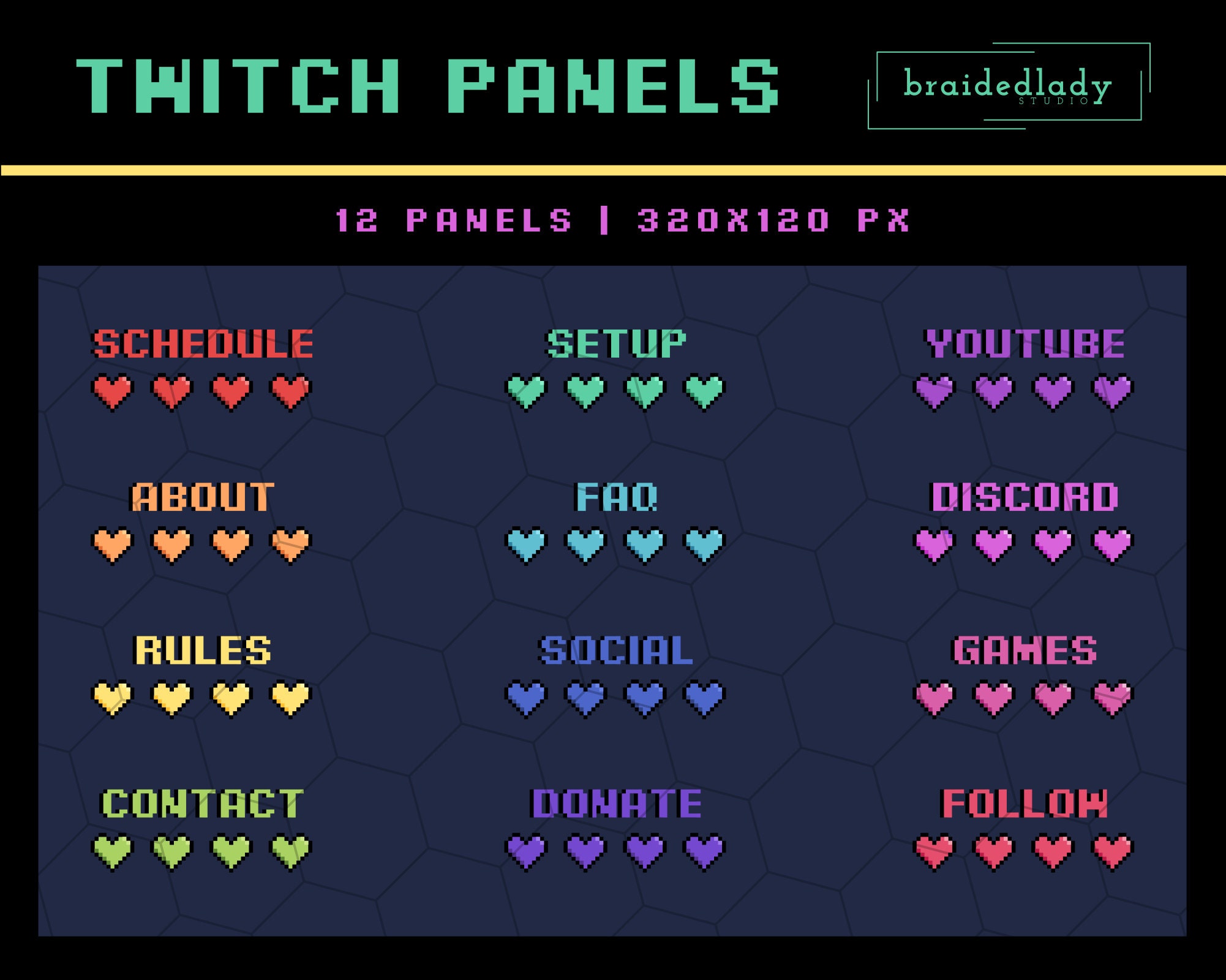 Rainbow 8-bit Heart Twitch Panels - Etsy
