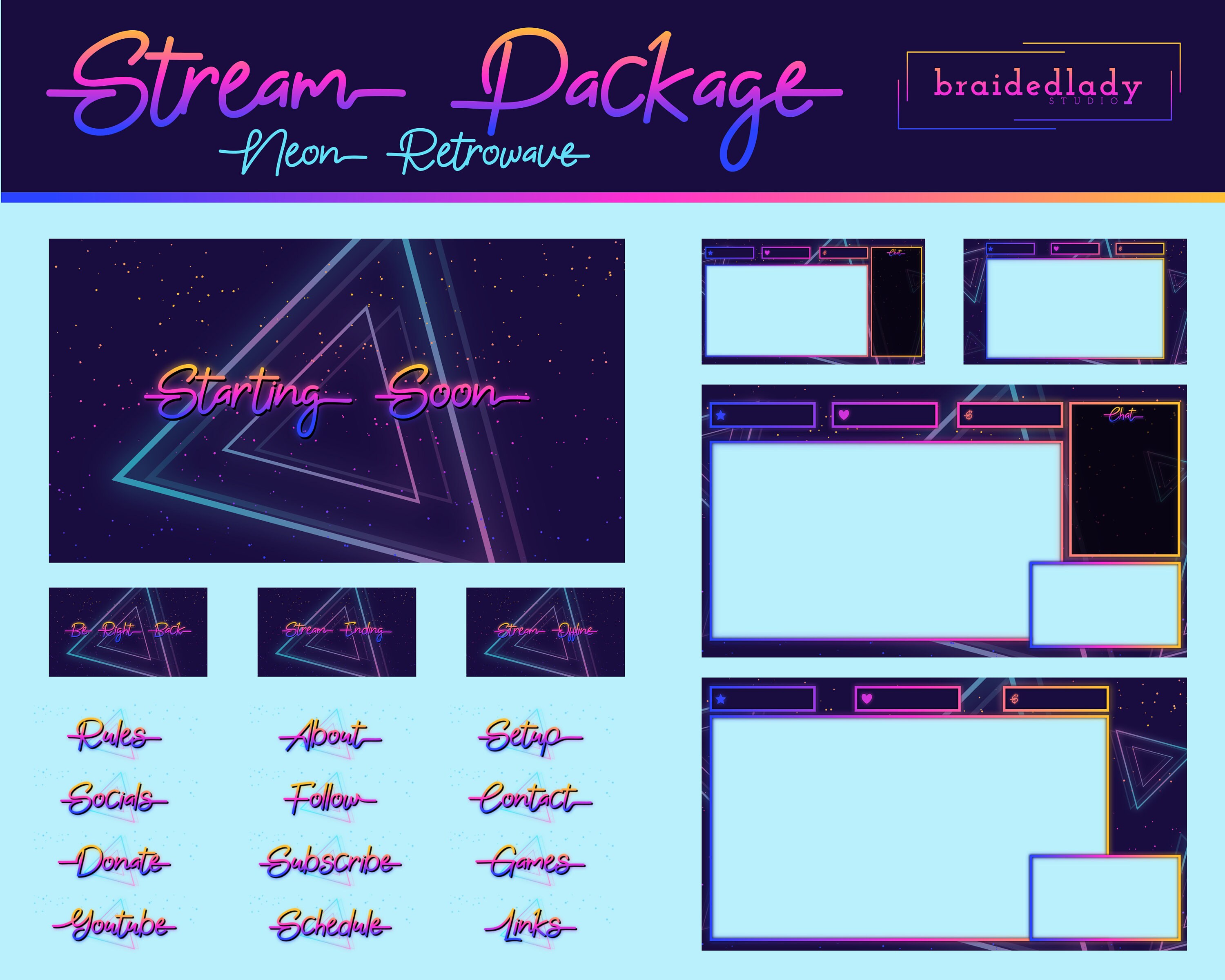 Rainbow Retro Neon Overlay Stream Package for Twitch Youtube - Etsy