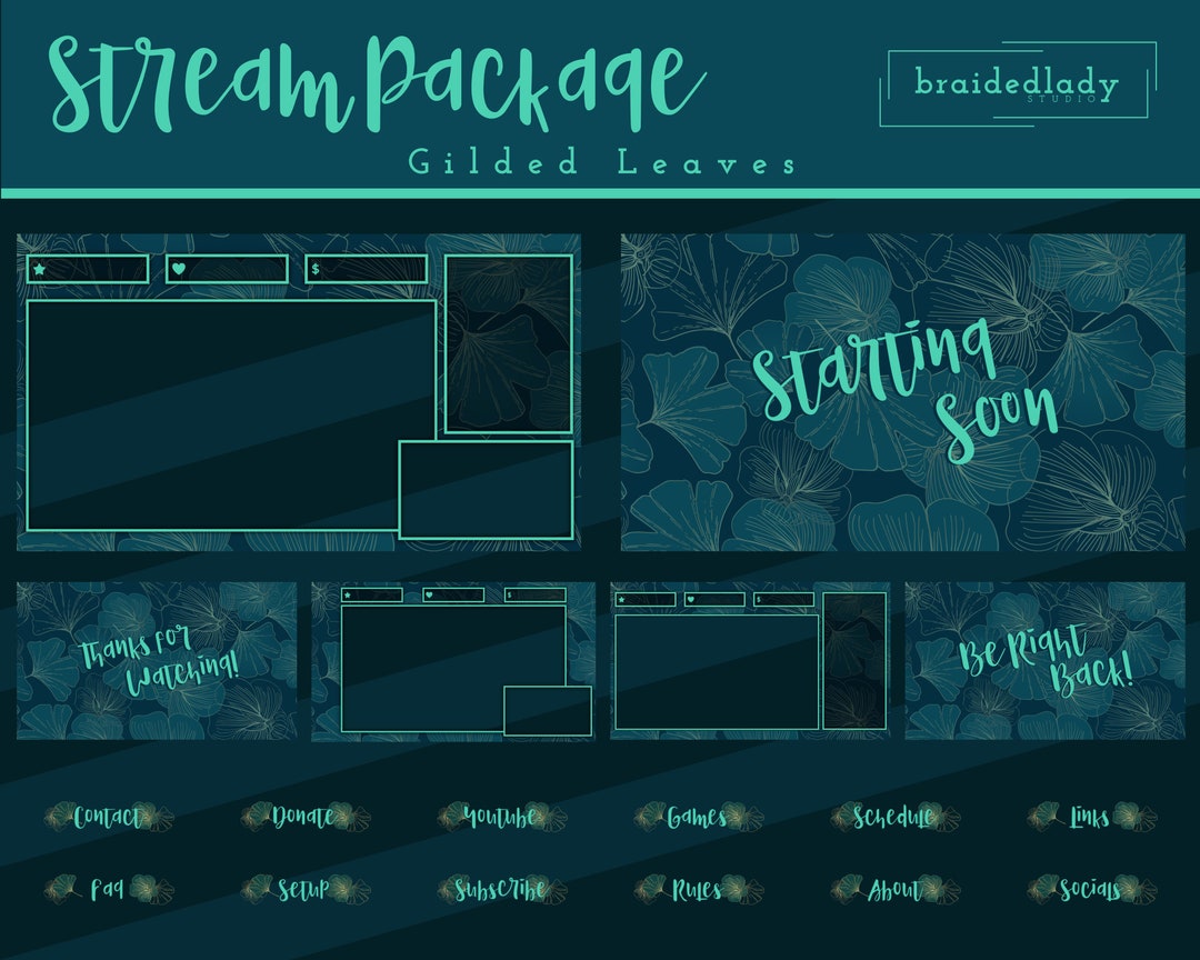Gilded Teal Leaves Twitch Overlay Package for Streamers and Gamers - Etsy