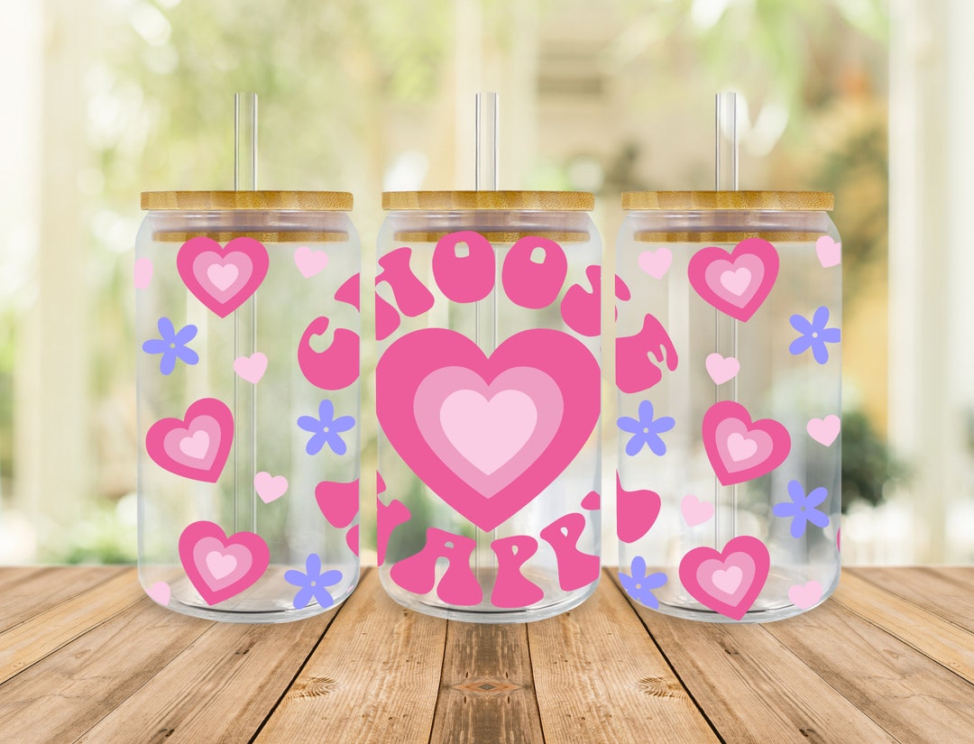 Choose Happy SVG Libbey Glass Wrap Svg, Trendy Groovy Boho Mental ...