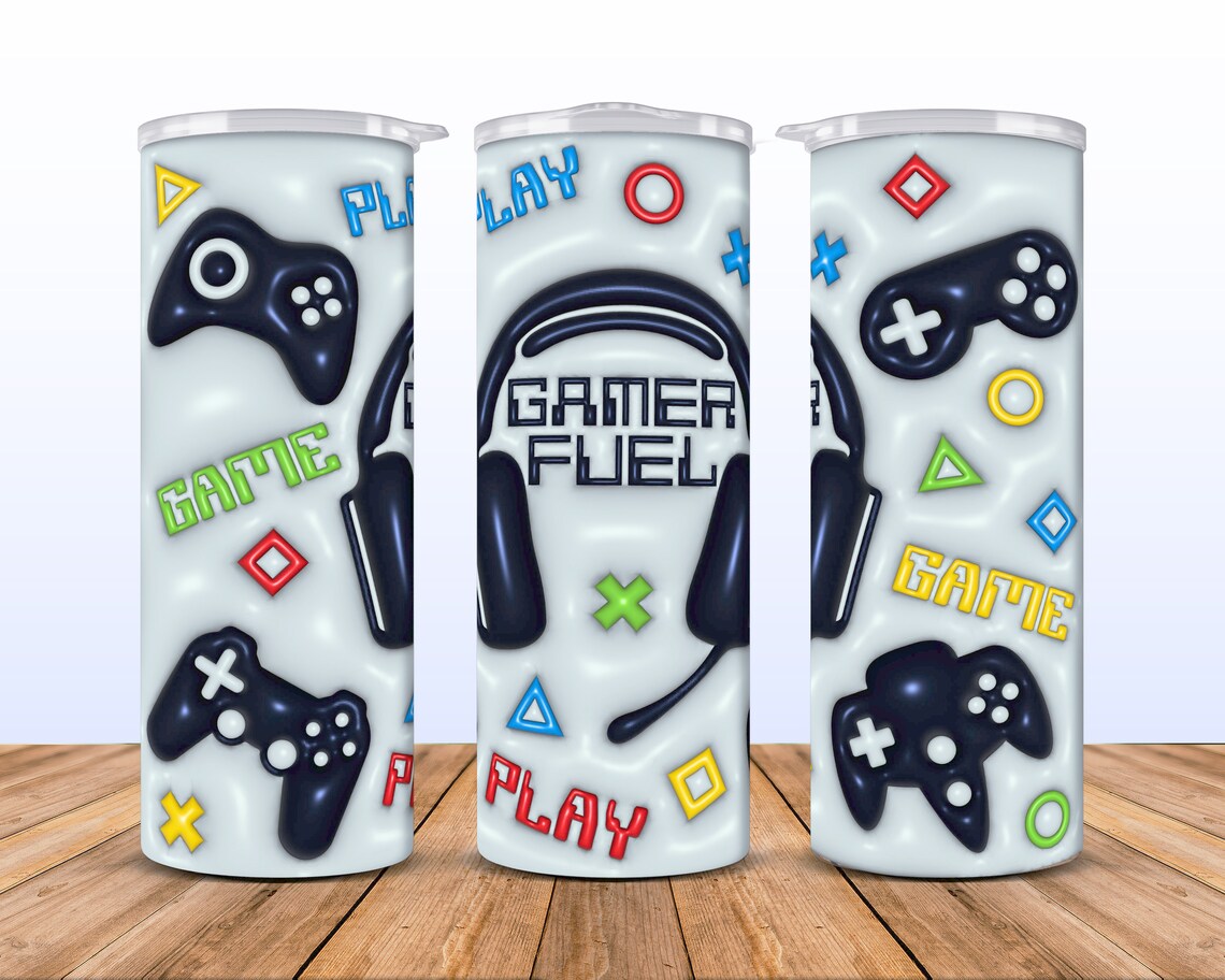 Gamer Fuel Tumbler Wrap: 3D Puffy Video Game Controller (PNG Download ...