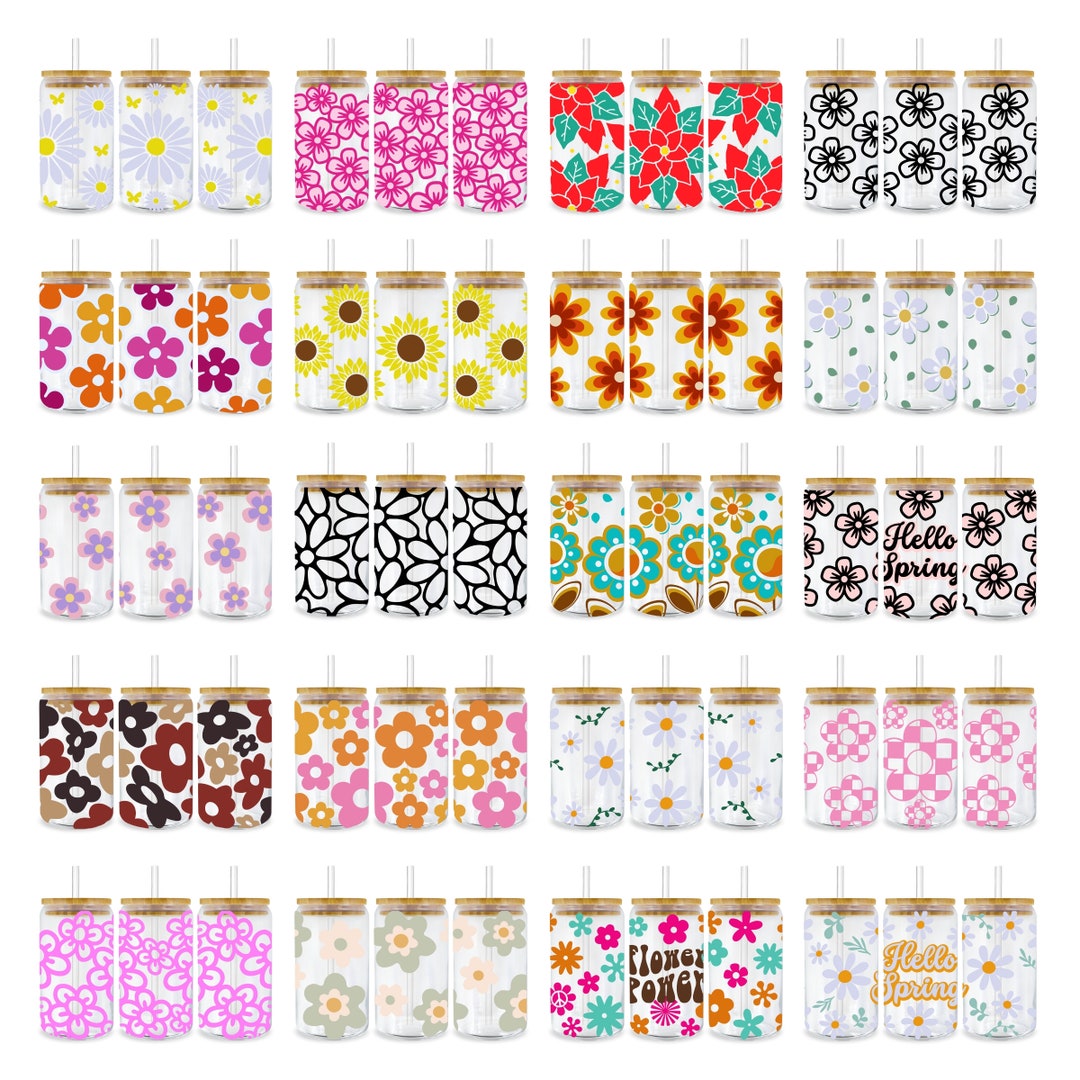 Floral Libbey Glass Can Wrap Svg Bundle, Spring Wildflower Daisy Summer ...