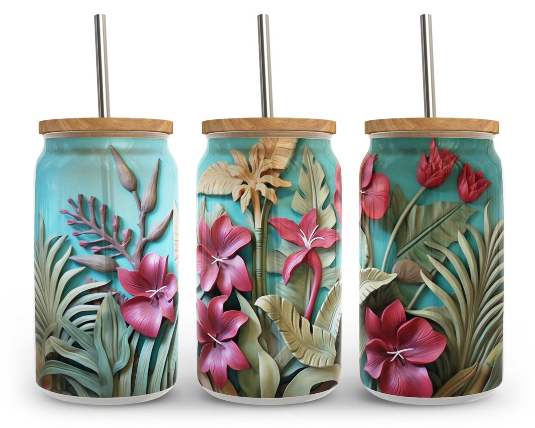 3d Summer Hibiscus Libbey Glass Wrap Png Sublimation Designs, Carved ...