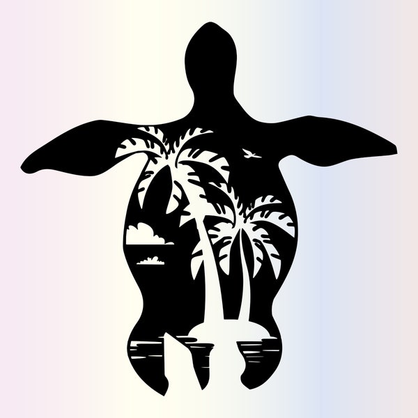 Sea Turtle With Palm Tree Svg - Etsy
