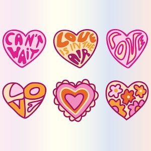 Valentine Groovy Hearts Svg Files for Cricut, Retro Trendy Love ...
