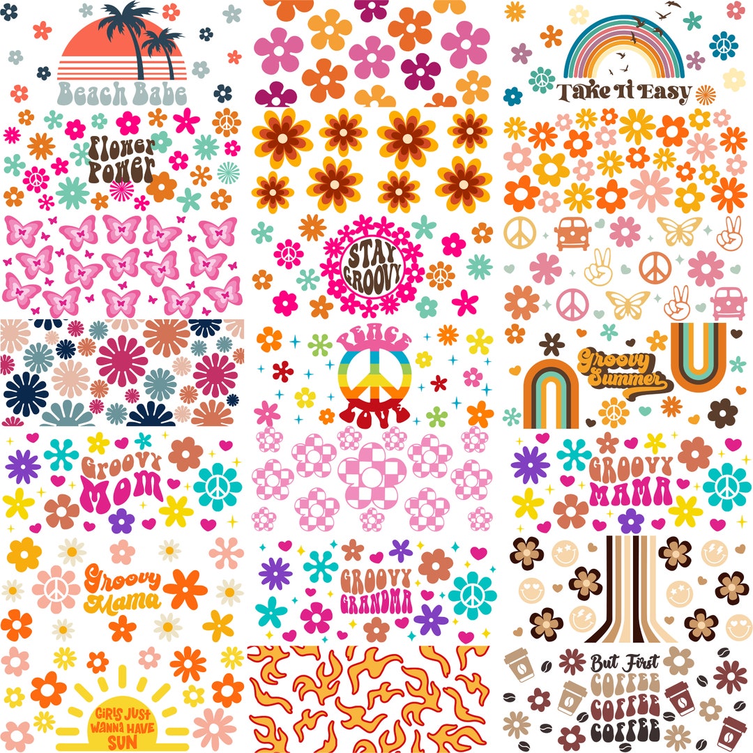 Retro Groovy Summer Svg Libbey Glass Can Wrap SVG Bundle, Boho Hippie ...