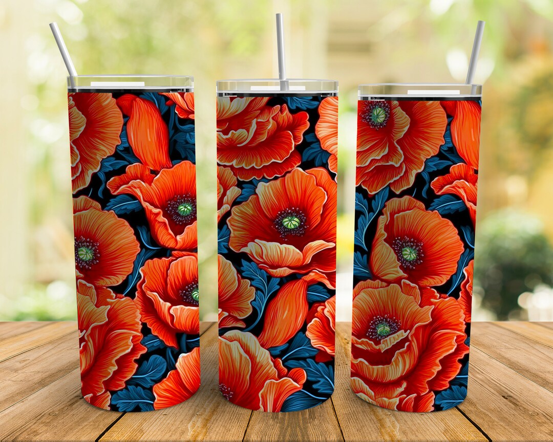 Red Poppy Flower 20 Oz Skinny Tumbler Png Sublimation Designs, Spring ...