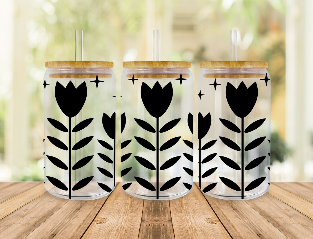 Spring Tulip Flower SVG Libbey Glass Wrap Svg, Boho Floral Easter 16oz ...