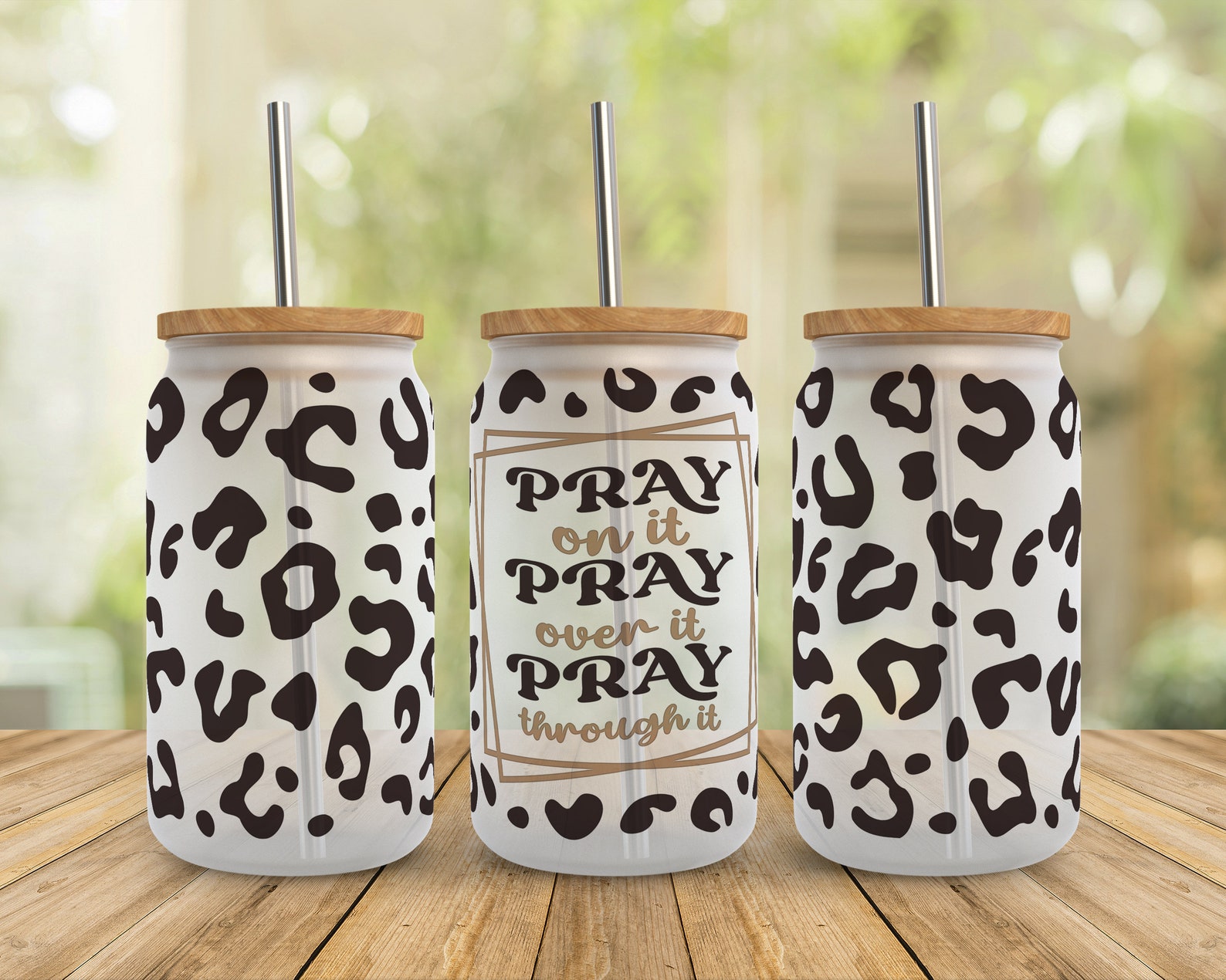 Leopard Print Christian Libbey Glass Wrap SVG: Pray Bible Verse ...