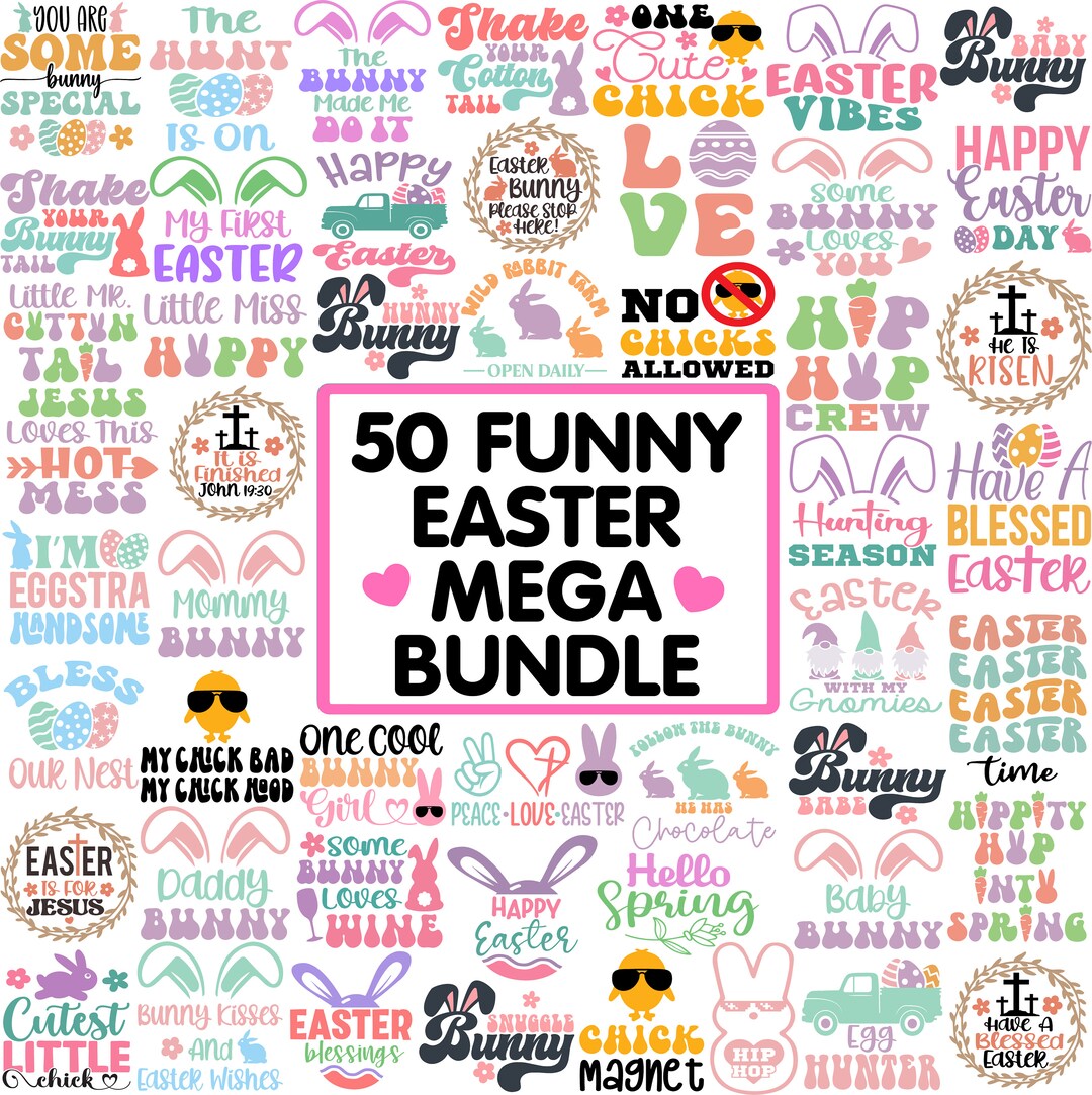Mega Easter Svg Bundle, Funnny Retro Spring Bunny Rabbit Christian Kids ...