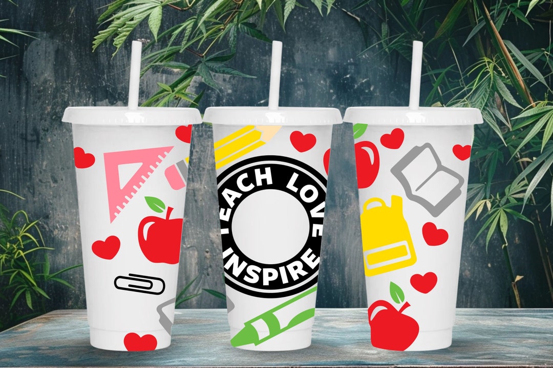 Teacher Starbucks Cup Wrap SVG: Teach Love Inspire Venti Tumbler ...