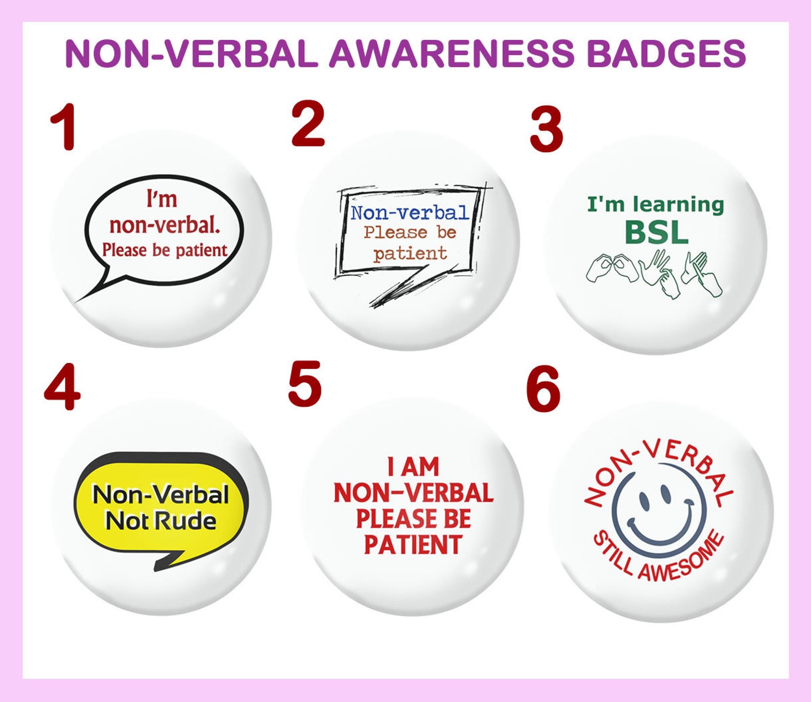 NON-VERBAL Awareness Badges 25mm / 1 Inch Pin Button Badges - Etsy ...