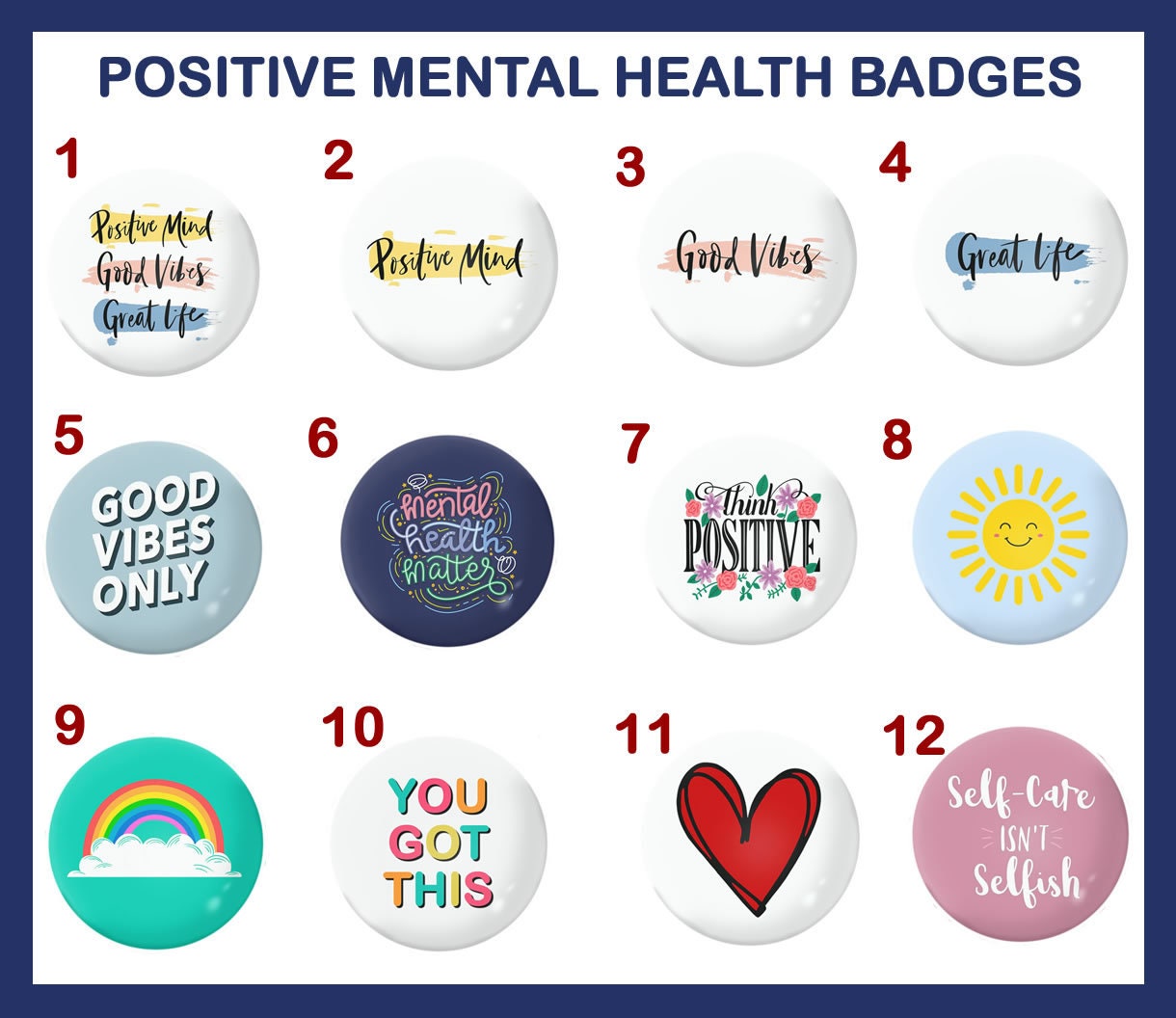 POSITIVE MENTAL HEALTH / Positivity / Inspirational 25mm / 1 Inch Pin ...