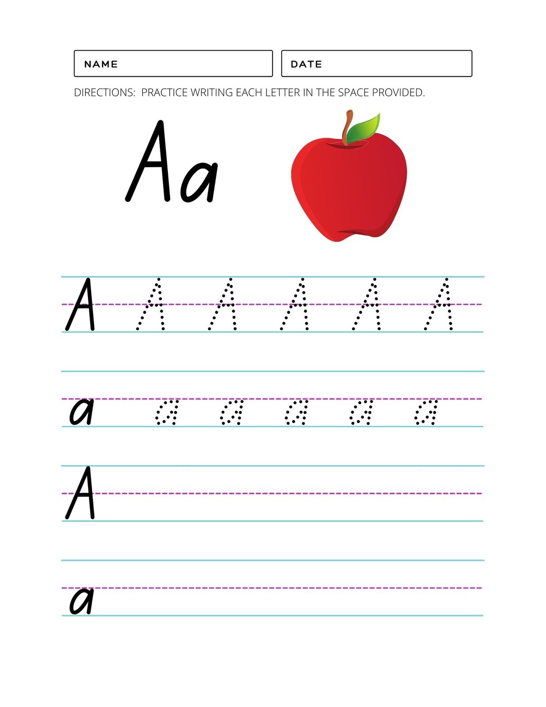 Printable A to Z Handwriting Practice Worksheet - Etsy