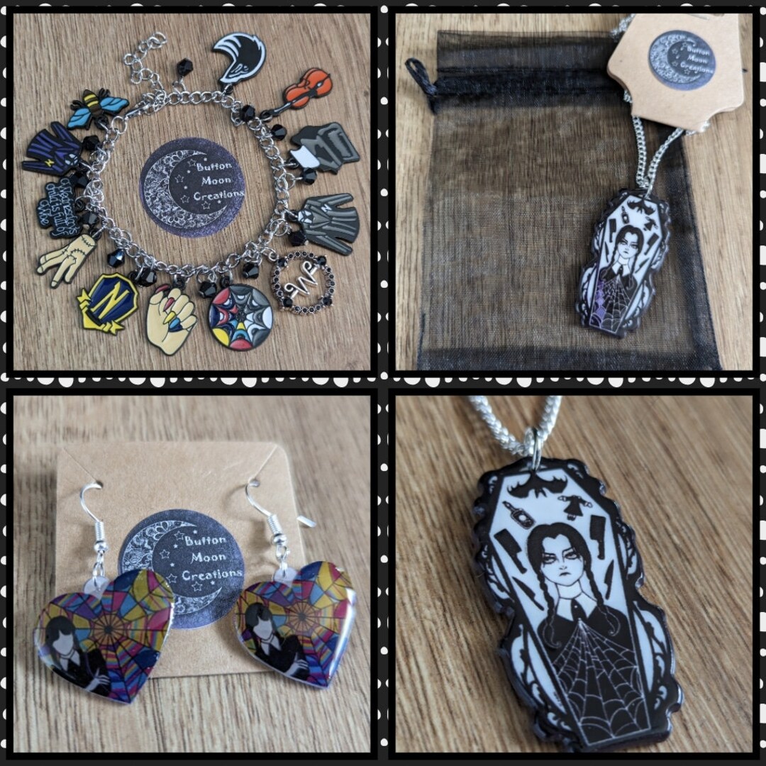 Wednesday Addams Family Inspired Jewellery Keyring Necklace Earrings ...