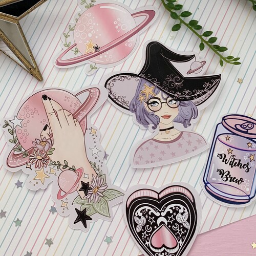 Purple Space Witch Girl Sticker Pack// Digital Art Stickers | Etsy