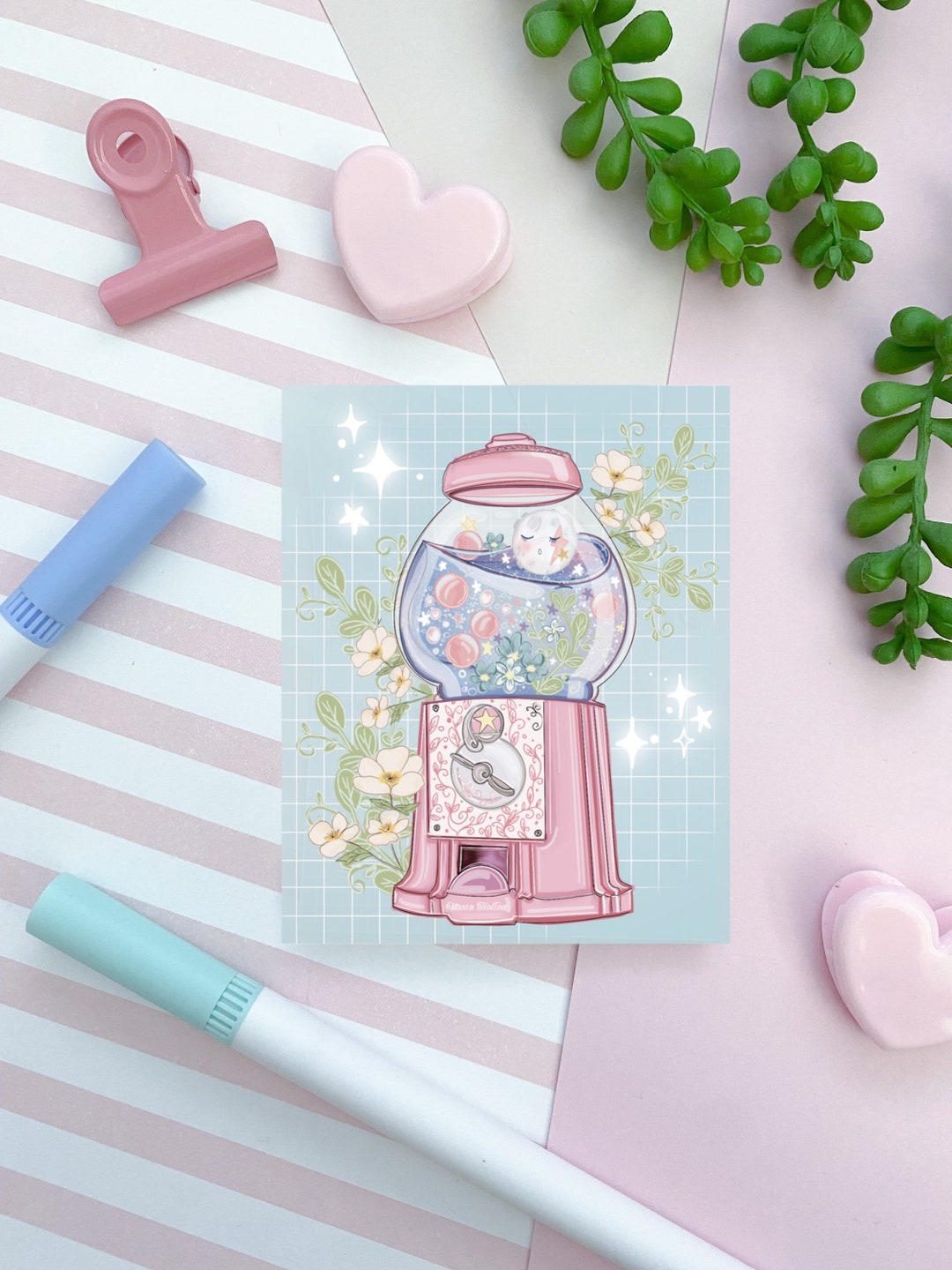 Pinball Moon Cute Kawaii Die-cut Sticker/ Digital Art, Laptop Decals ...