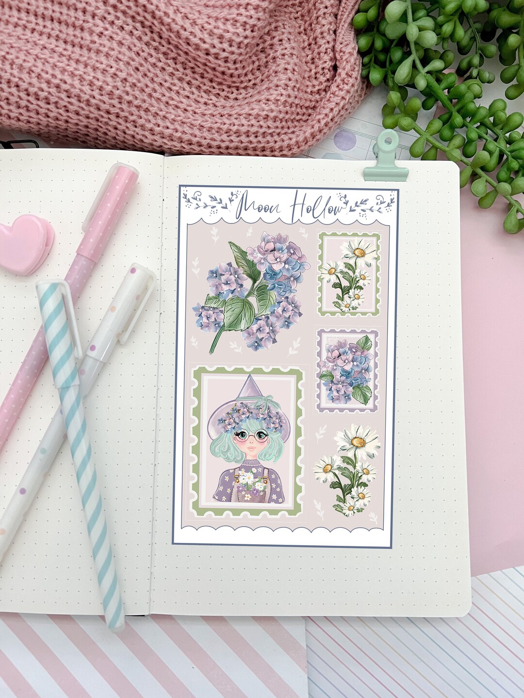 Hydrangea Cottagecore Witch Sticker Sheet, Cozy Witch Flower Bullet ...