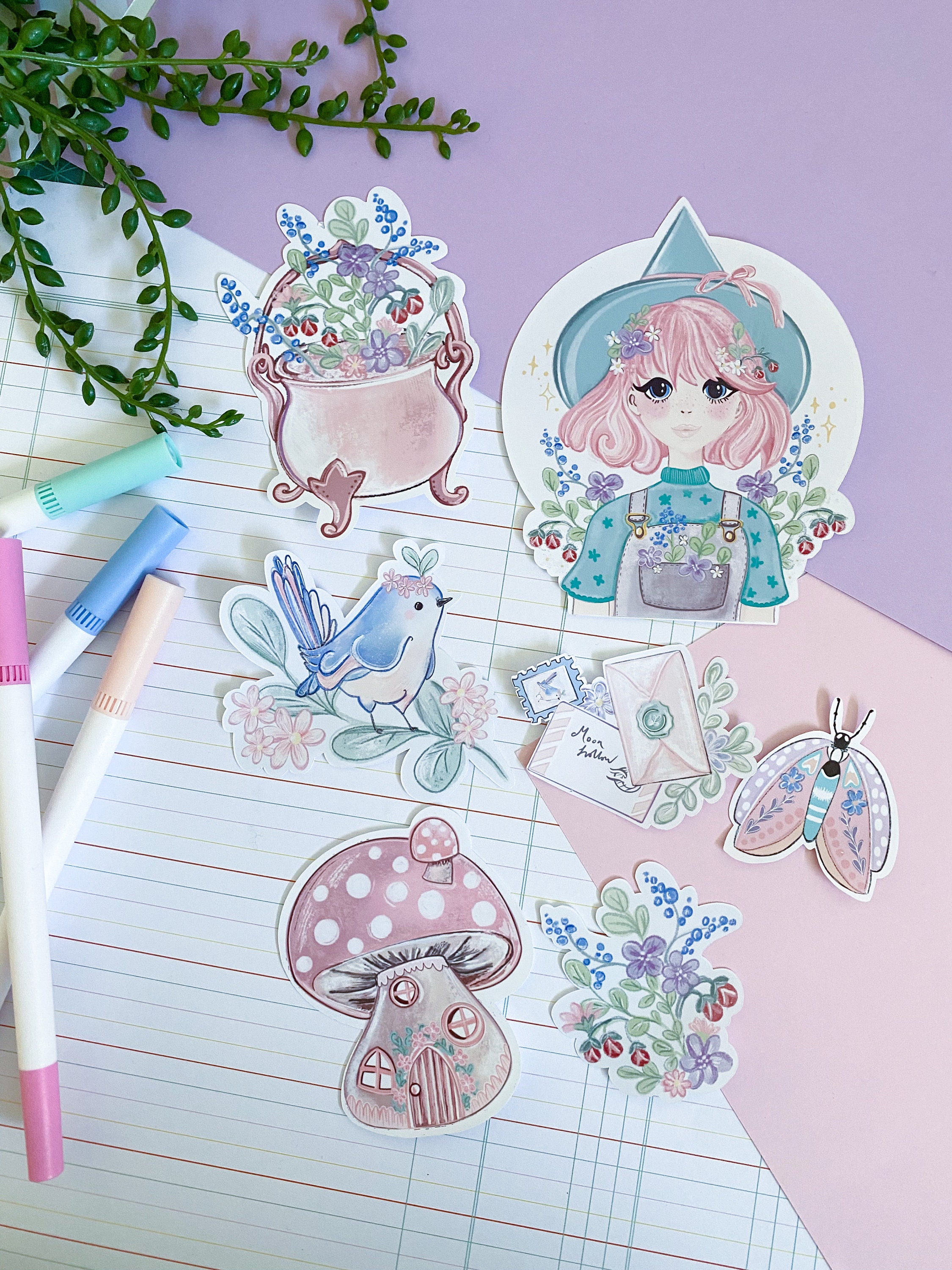 Flower Witch Cottagecore Sticker Pack// Digital Art Stickers | Etsy