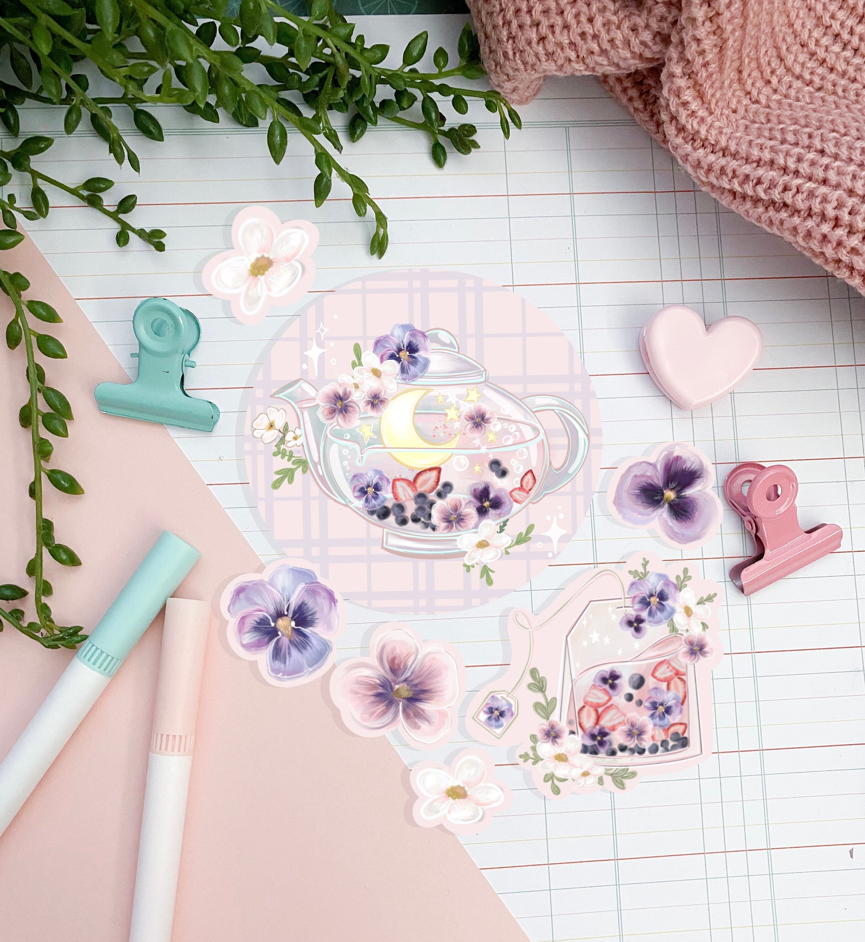 Blueberry Pansy Moon Tea Sticker Pack Moon Stickers Tea - Etsy