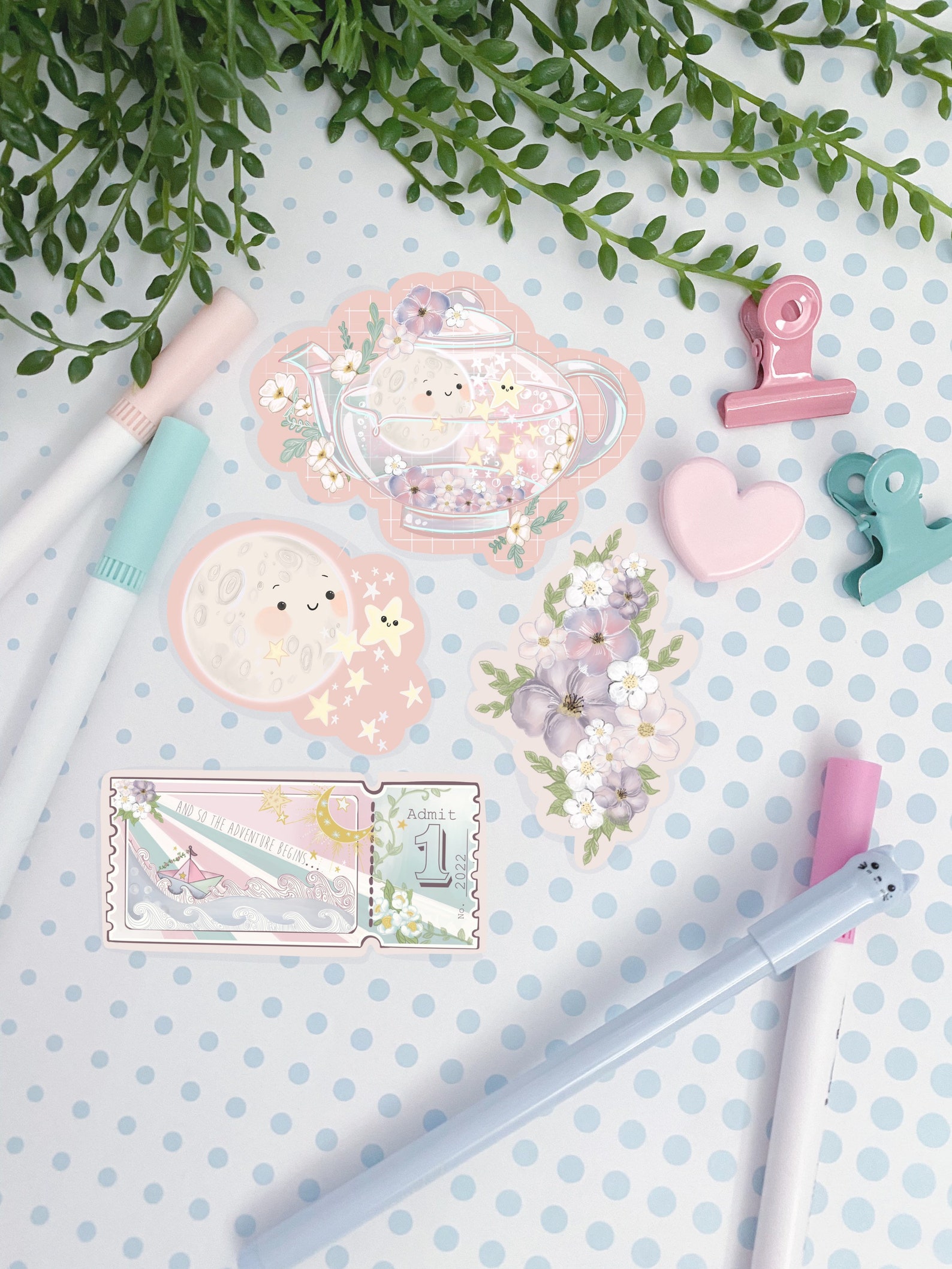Ticket to Dream Kawaii Moon Sticker Pack Kawaii Cute | Etsy