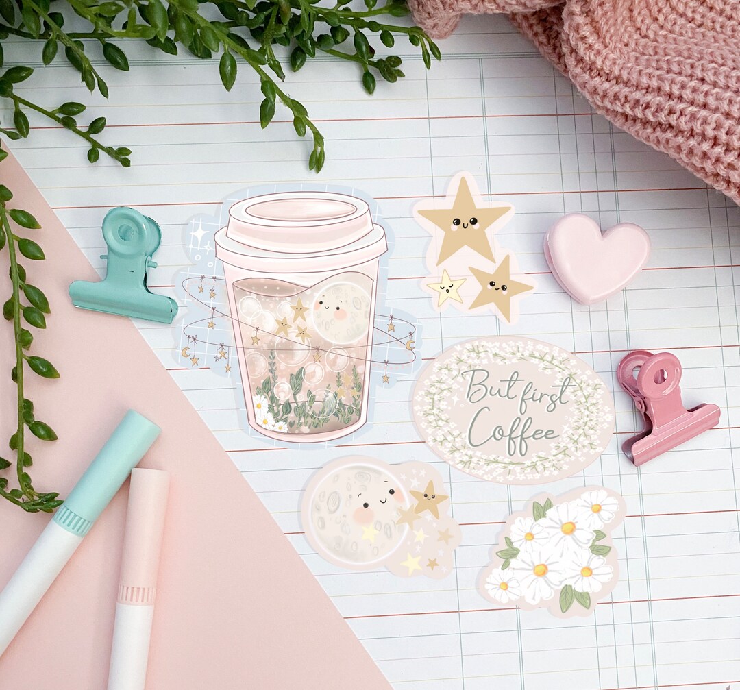 Kawaii Coffee Moon Sticker Pack: Glossy Bujo Stickers - Etsy