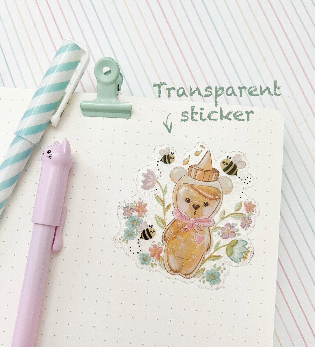 Honey Bear Transparent Bee Sticker, Digital Art, Stickers, Kawaii ...