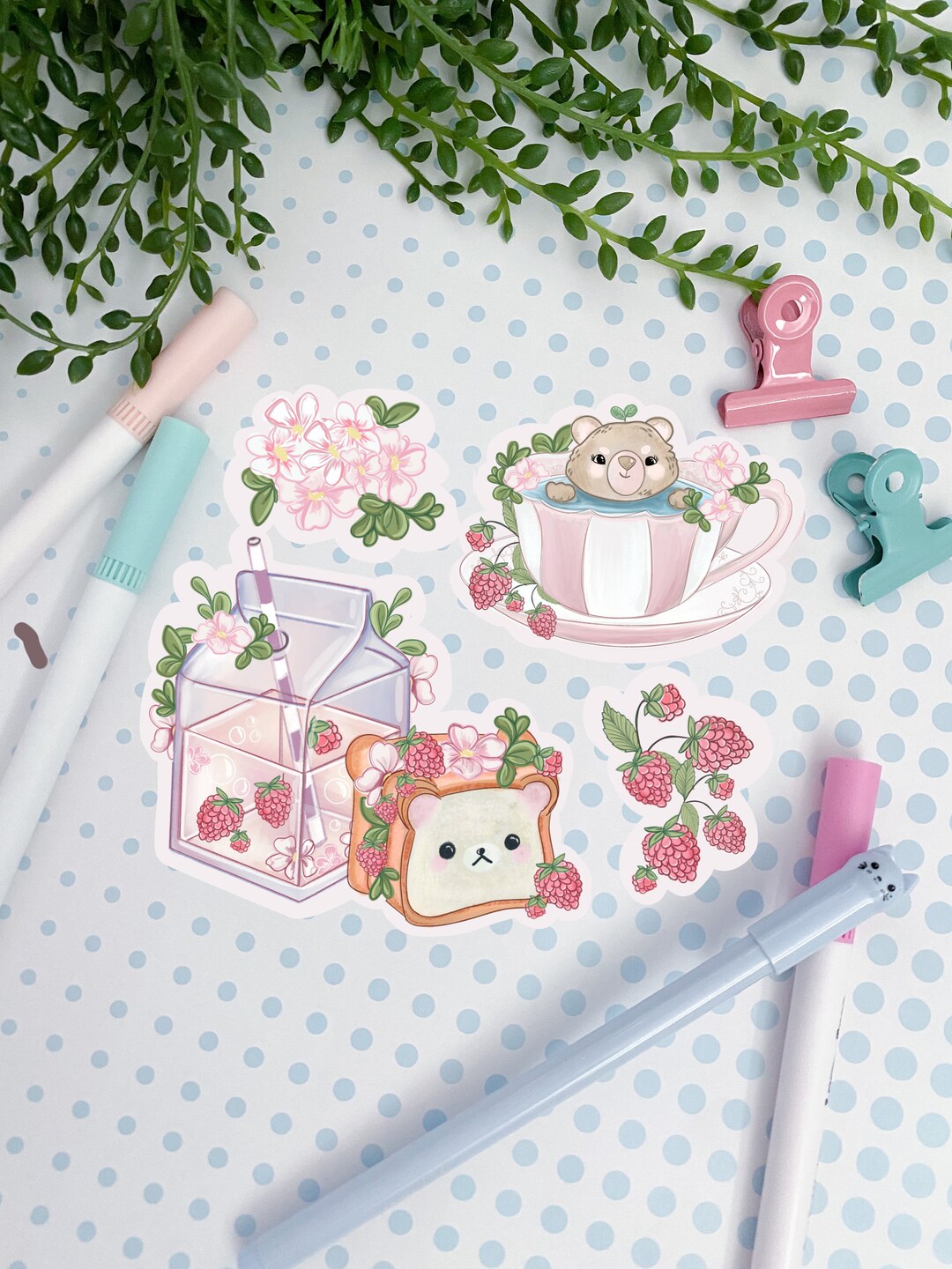 Raspberry Bear Kawaii Stickers: Hand-drawn Journal Set - Etsy